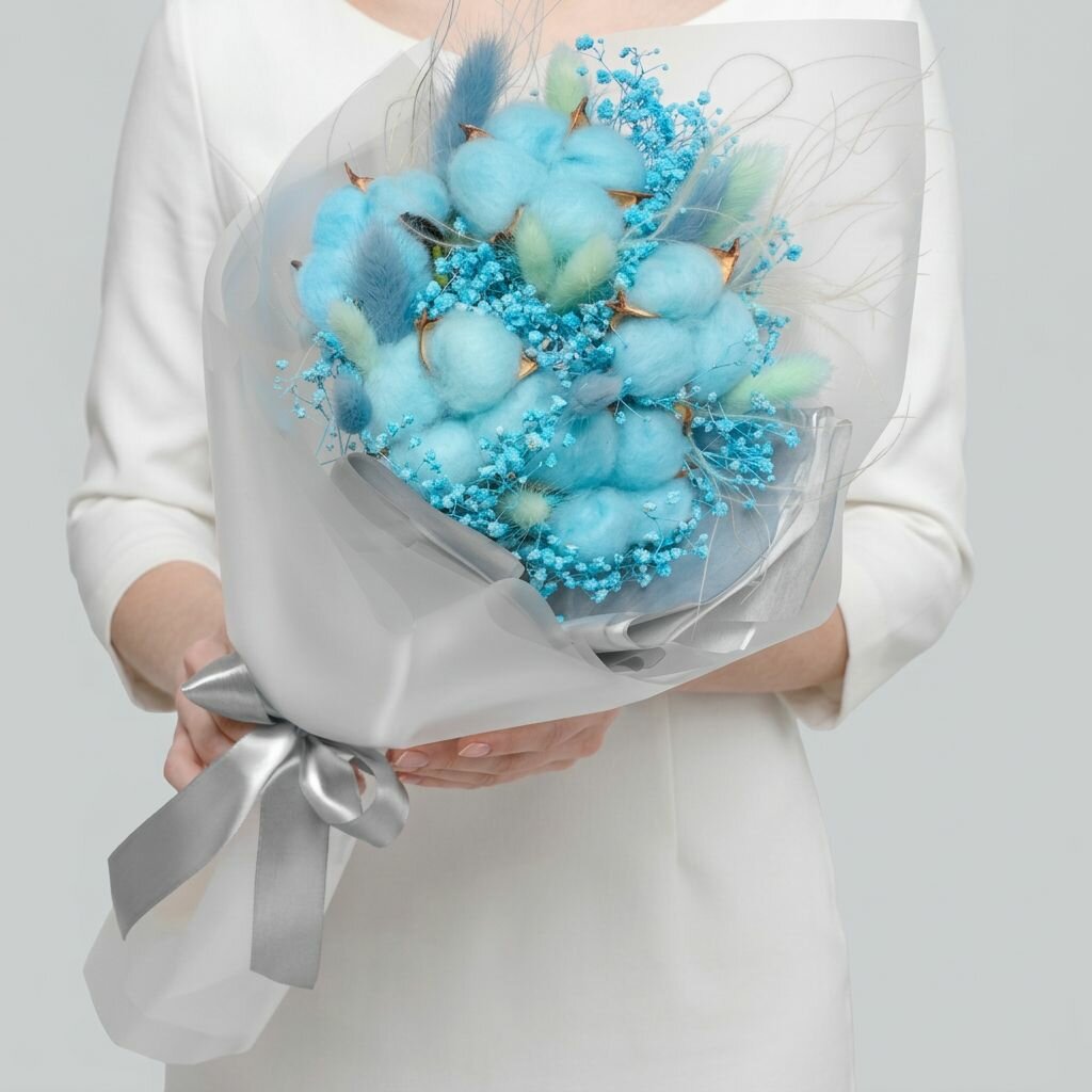 Букет "Хлопок, Лагурус, Гипсофила, Ковыль" сухоцвет