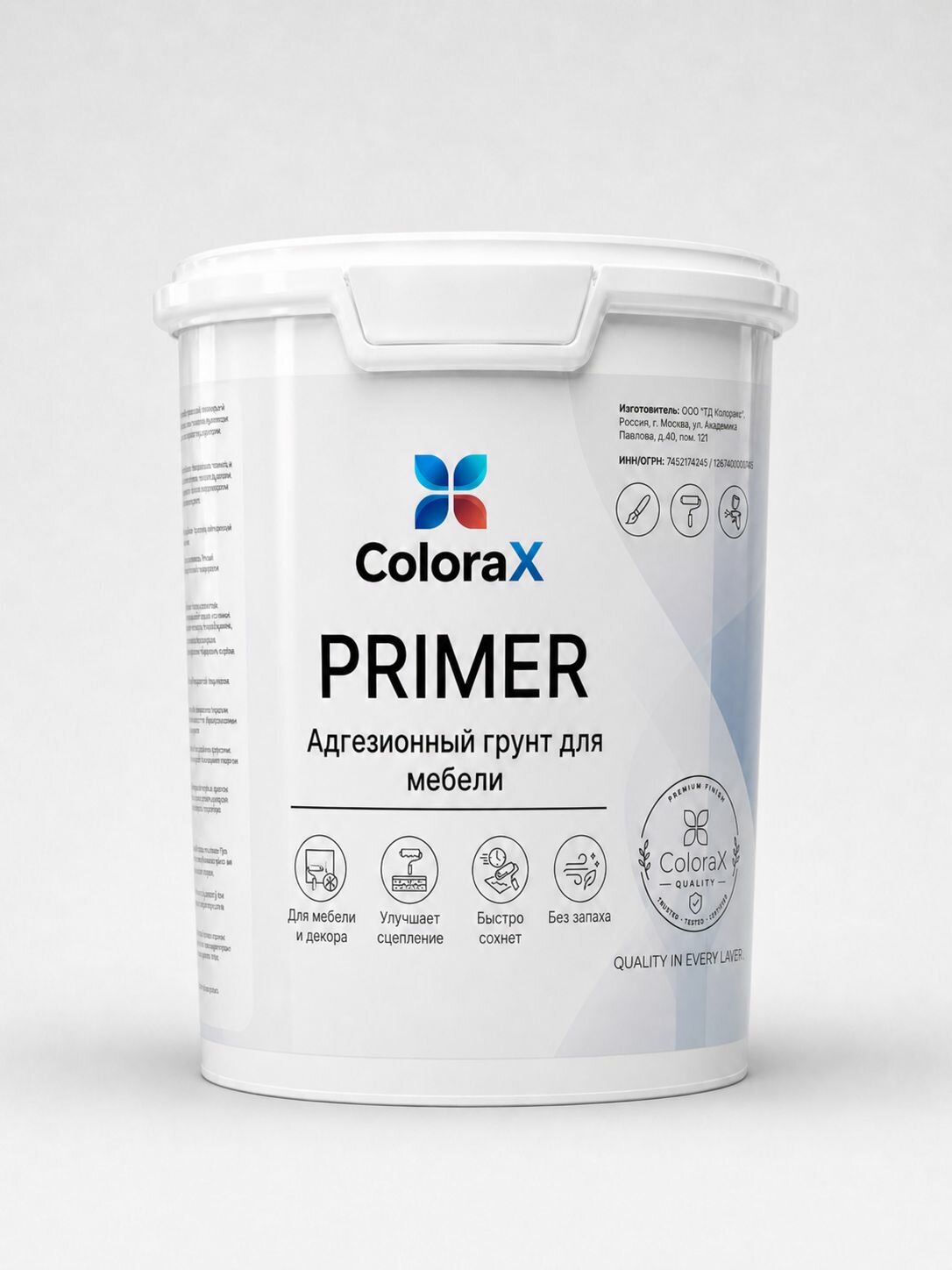 Адгезионный грунт для мебели ColoraX PRIMER, акриловый, для дерева, МДФ, ЛДСП и декора, белый, 1 кг
