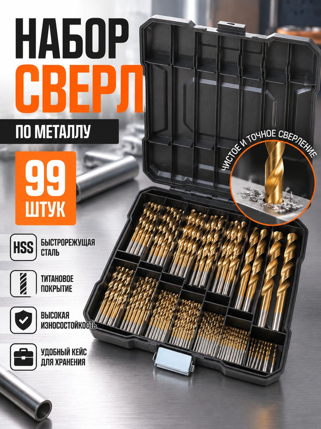 Набор сверл по металлу 99 шт