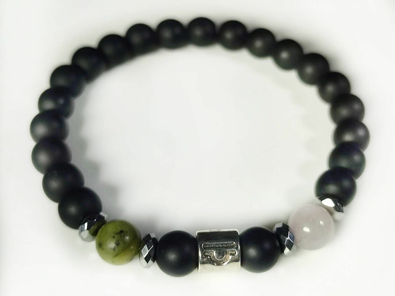 Браслет, нефрит, кварц розовый