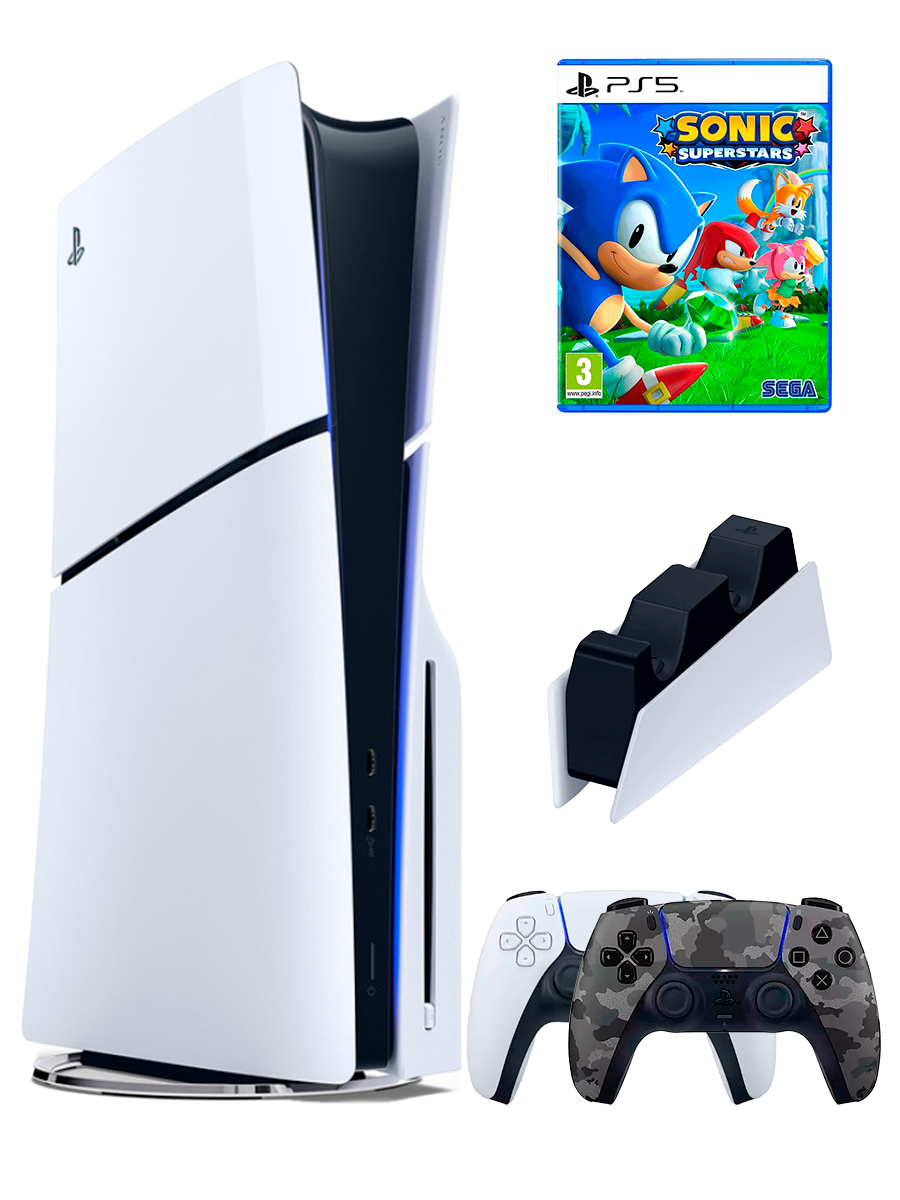 PS5 (ПС5) Игровая приставка Sony PlayStation 5 Slim disc + 2-й геймпад(камуфляж) + зарядное + игра SonicSS