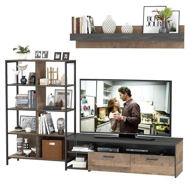 Трувор 13.70 Тумба под ТВ + 13.151.02 Стеллаж + 15.60 Полка, цвет дуб гранж песочный/интра