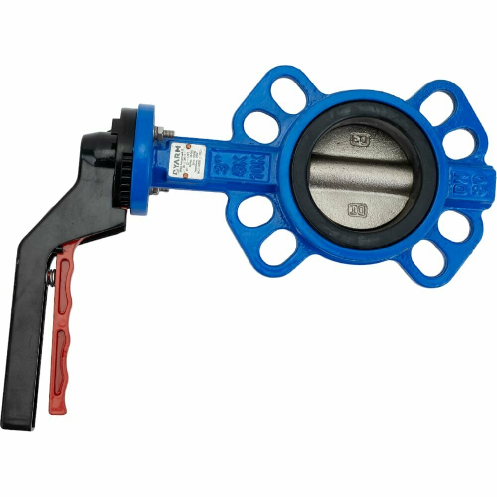 Поворотный затвор DYARM -ZP-080-16-G-G-E-HT (синий), DN080, PN16, межфланцевый/корпус GGG40/диск GGG40/уплотнение EPDM HT, с ручкой 4687203187149
