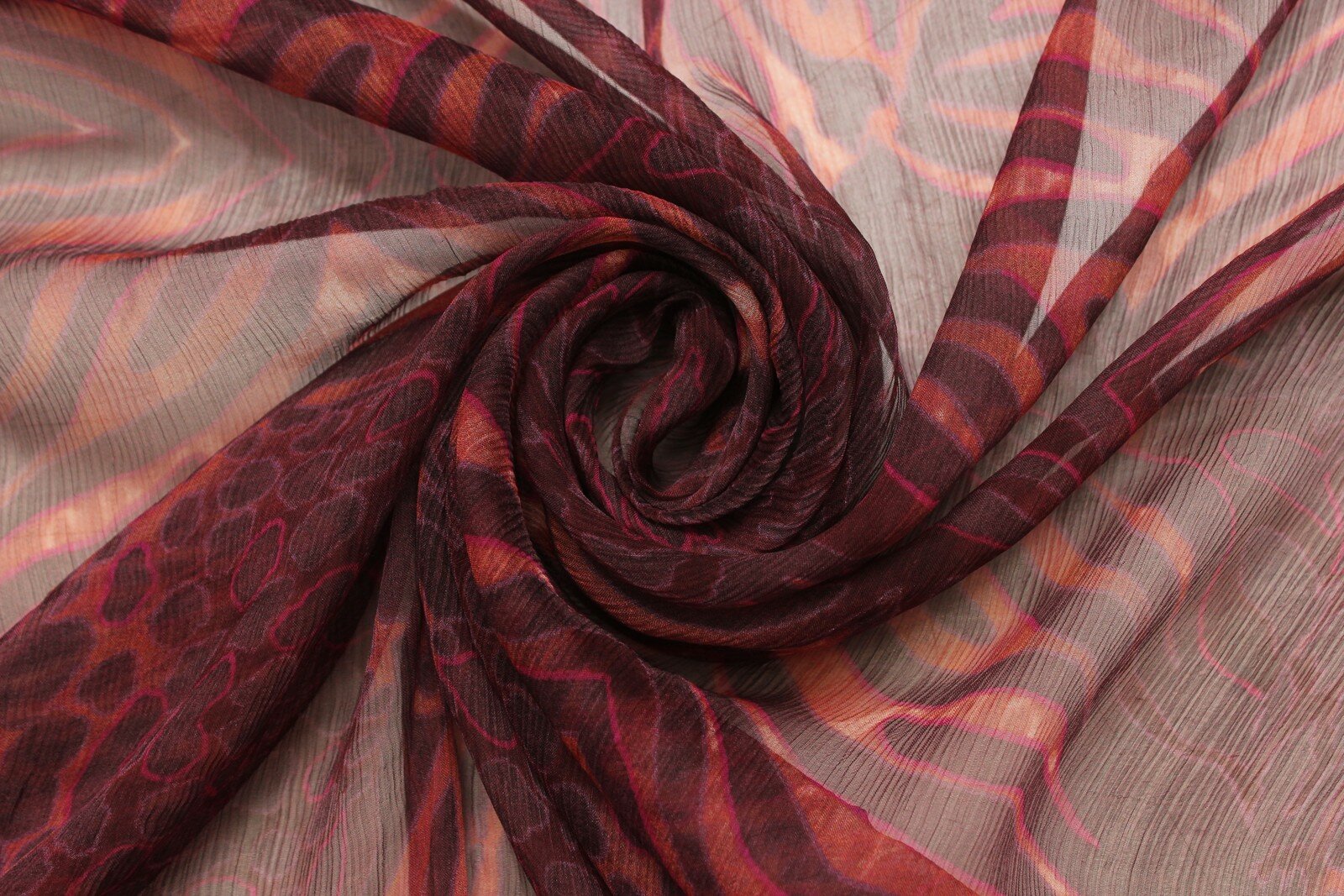 Ткань Шелковый шифон-креш бордово-винный, ш128см, 0,5 м