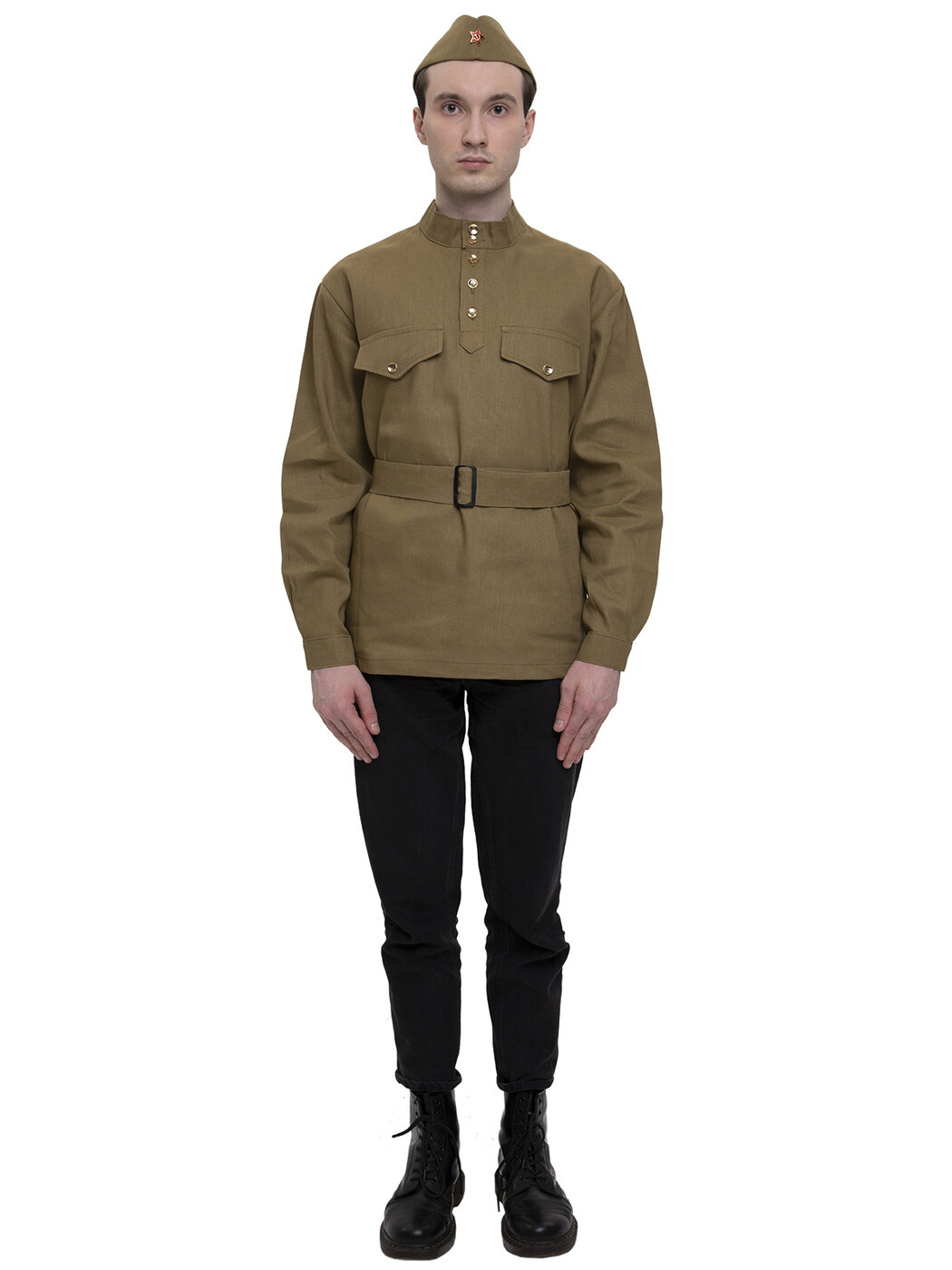 Мужская военная гимнастерка с пилоткой и поясом р.164-170 (р.44-46) диагональ, бязь