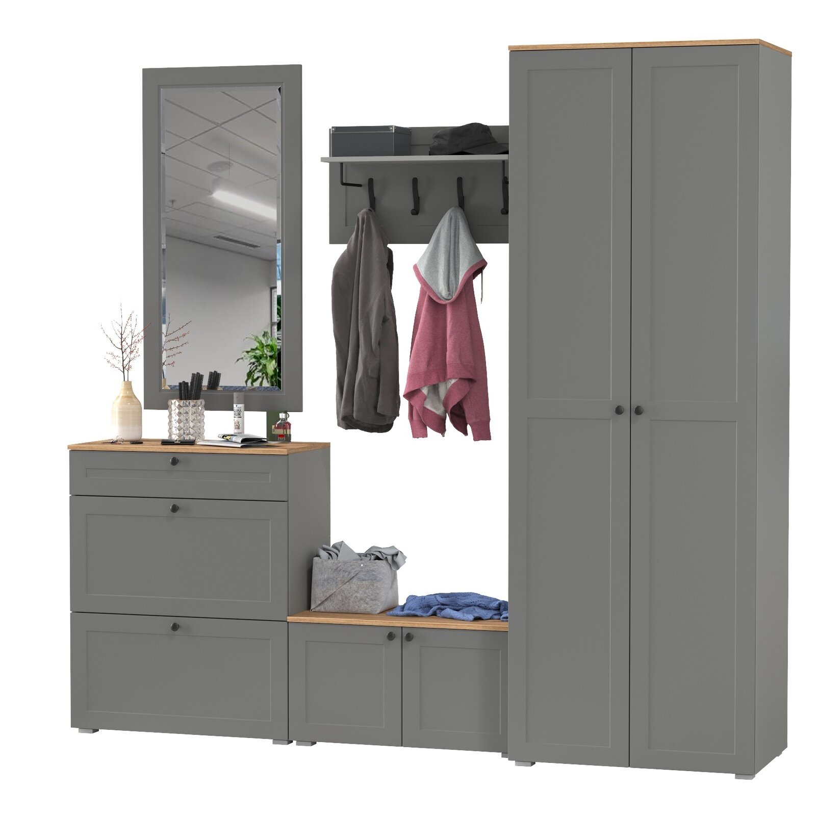 Прихожая Остин № 47 цвет серый графит/дуб крафт золотой