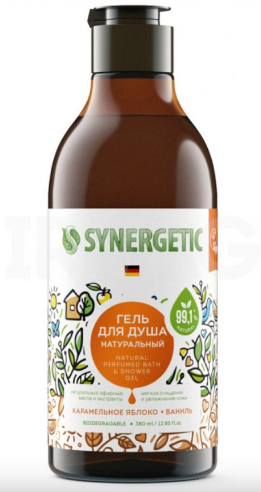 Набор из 3 штук Гель для душа Synergetic Карамельное яблоко и ваниль натуральный биоразлагаемый 0,38л