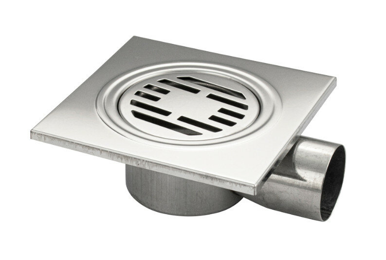 Трап душевой горизонтальный из нержавеющей стали 150х150 с гидрозатвором , Хром, санакс (00023)