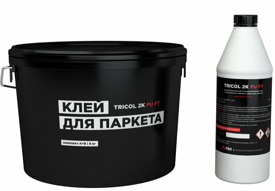 TRICOL 2K PU PT премиум клей для паркета и массивной доски любого размера и любых сортов древесины, двухкомпонентный 9 кг.