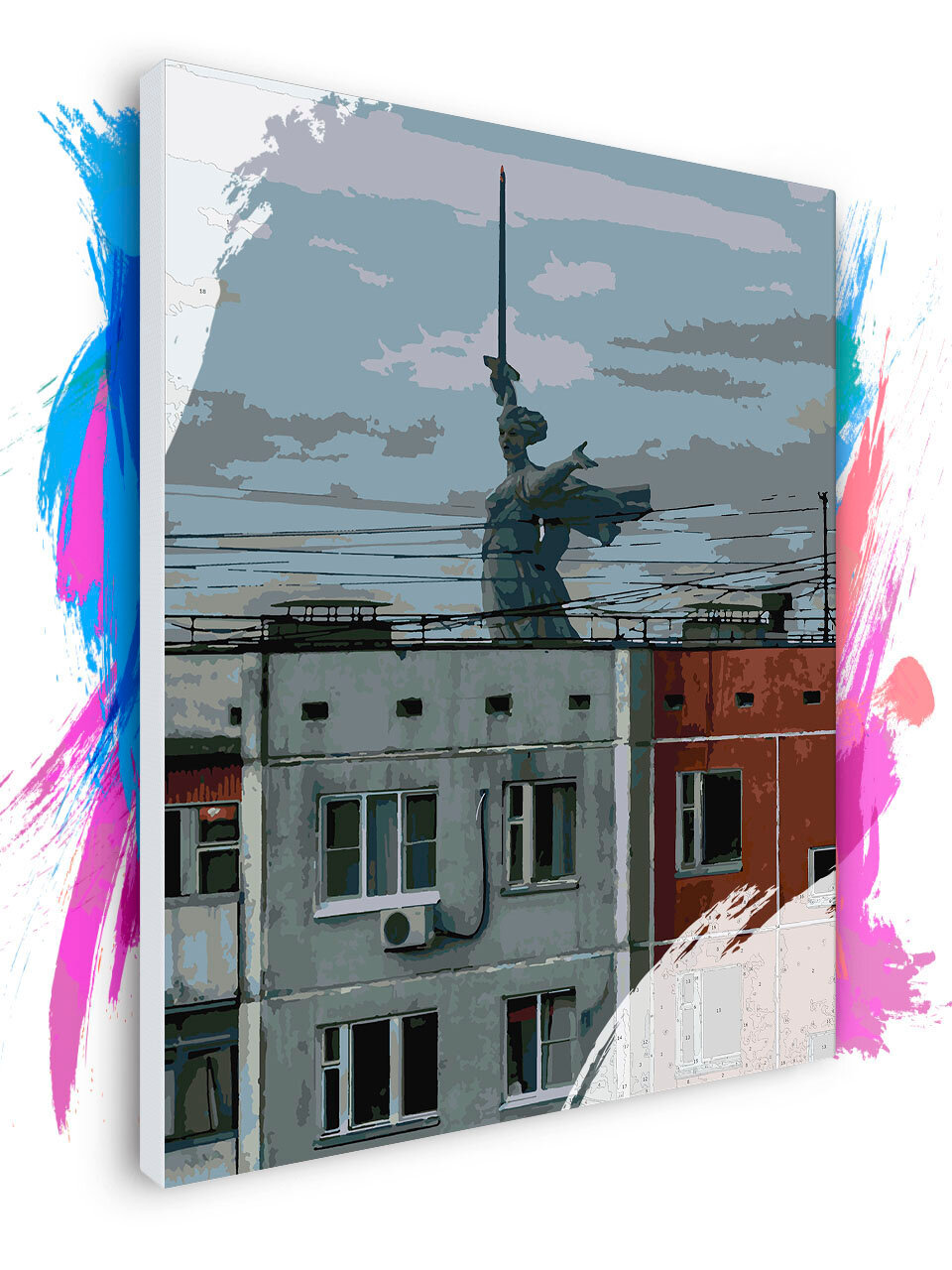 Картина по номерам на холсте Волгоград - Родина-мать за хрущевкой, 40 х 50 см