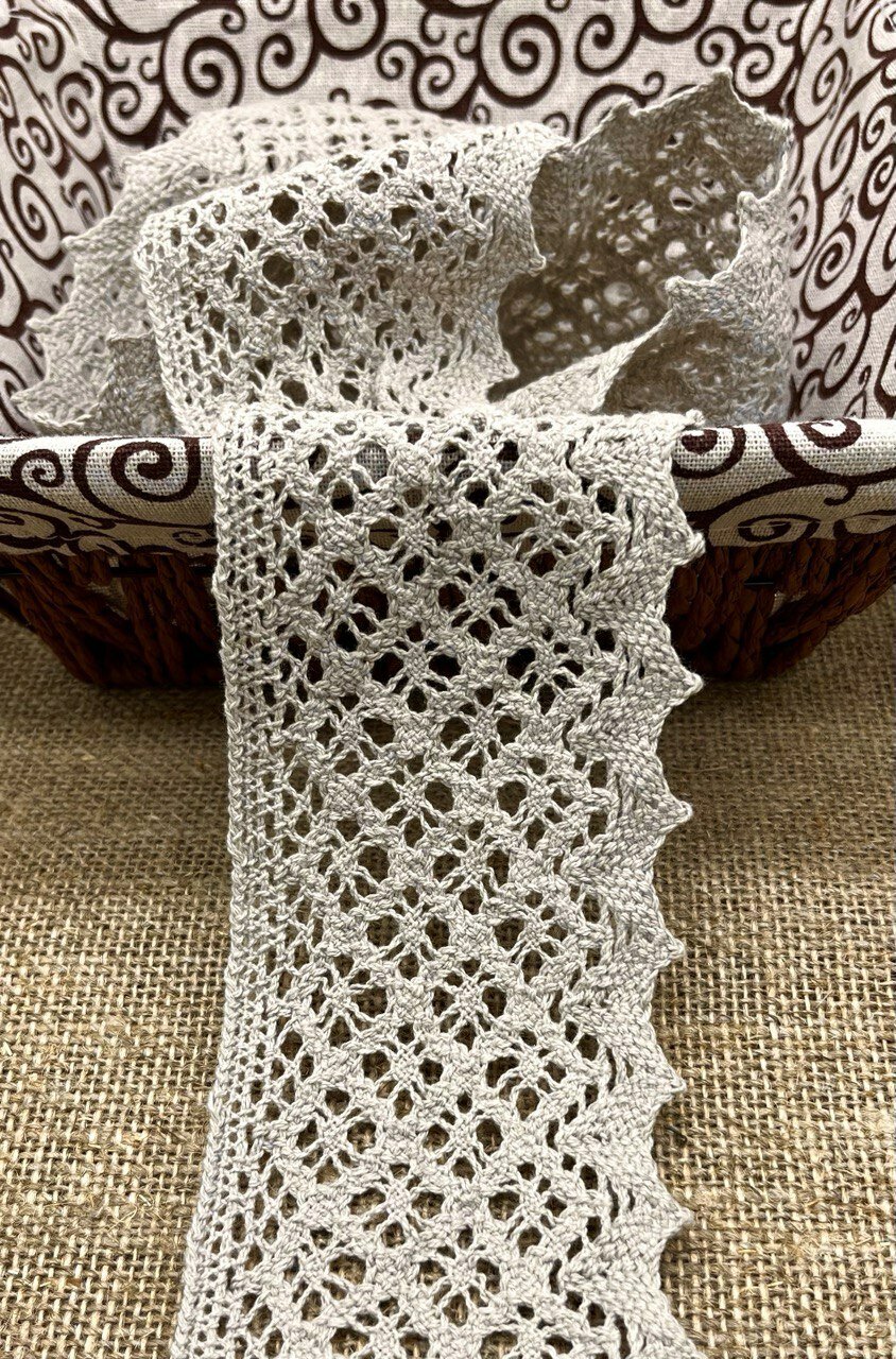 Кружево хлопок 75 мм / хлопковое кружево для рукоделия цв. серый лен (10 метров)