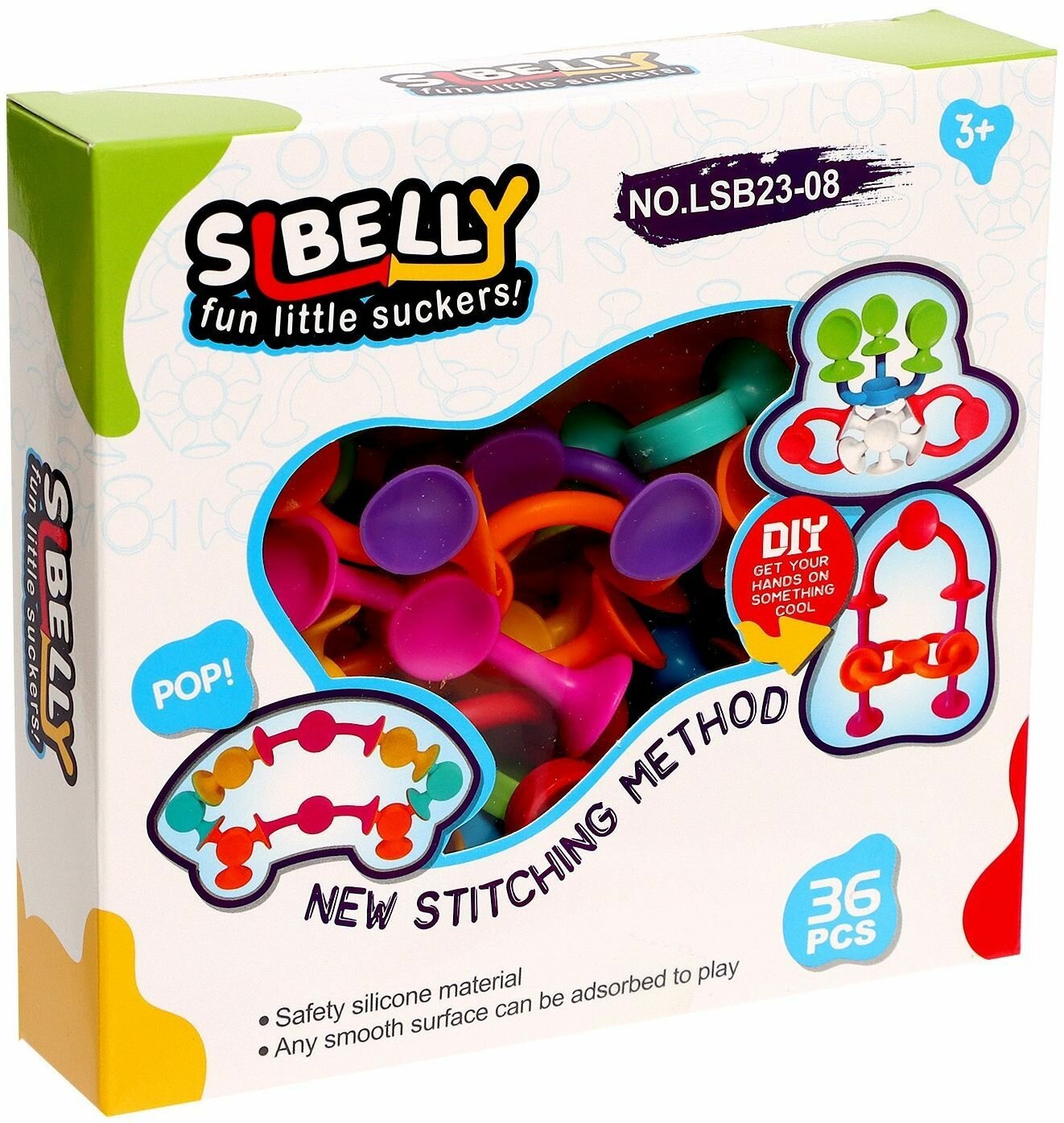 Мягкий конструктор Sibelly "Забавные присоски", детский игровой набор из 36 силиконовых деталей