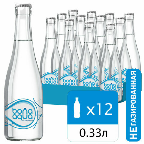12 шт. Вода негазированная питьевая BONA AQUA 0,33 л, стеклянная бутылка, 2418801