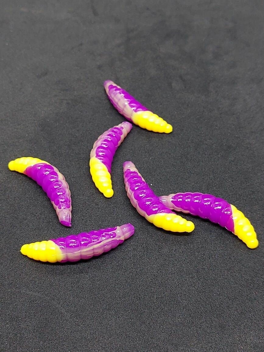 Форелевая приманка Big Maggot. 48 мм. Желтый фиолетовый