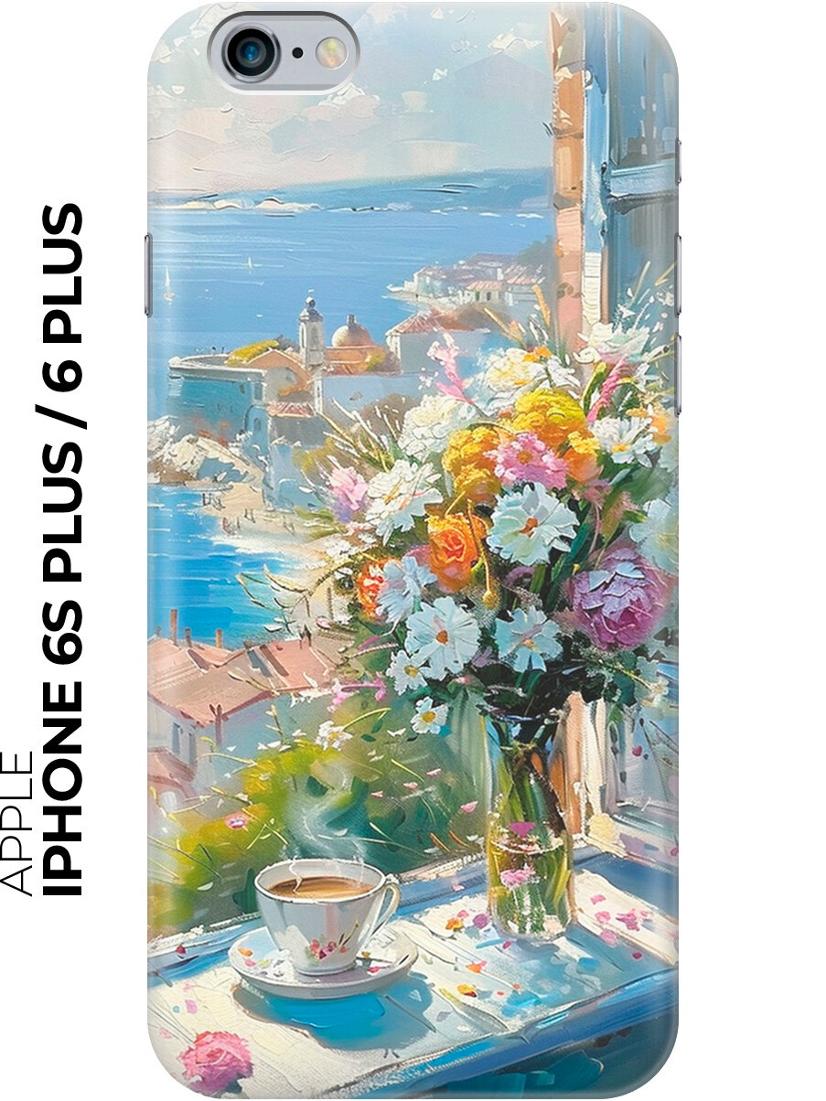 Силиконовый чехол на Apple iPhone 6S Plus / 6 Plus с принтом "Букет цветов и кофе"