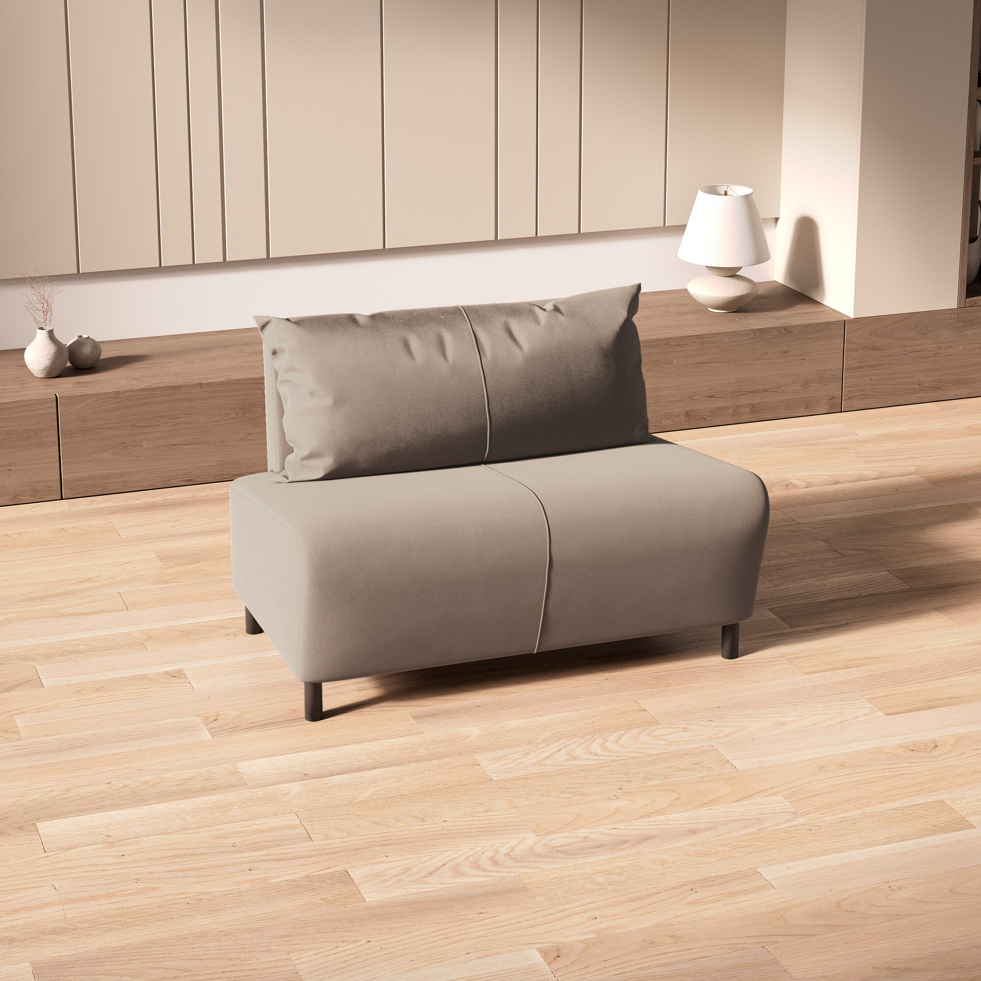 Диван TWIN, с подушкой, в офис, холл, 100 см, без подлокотников, антивандальный велюр, коричневый