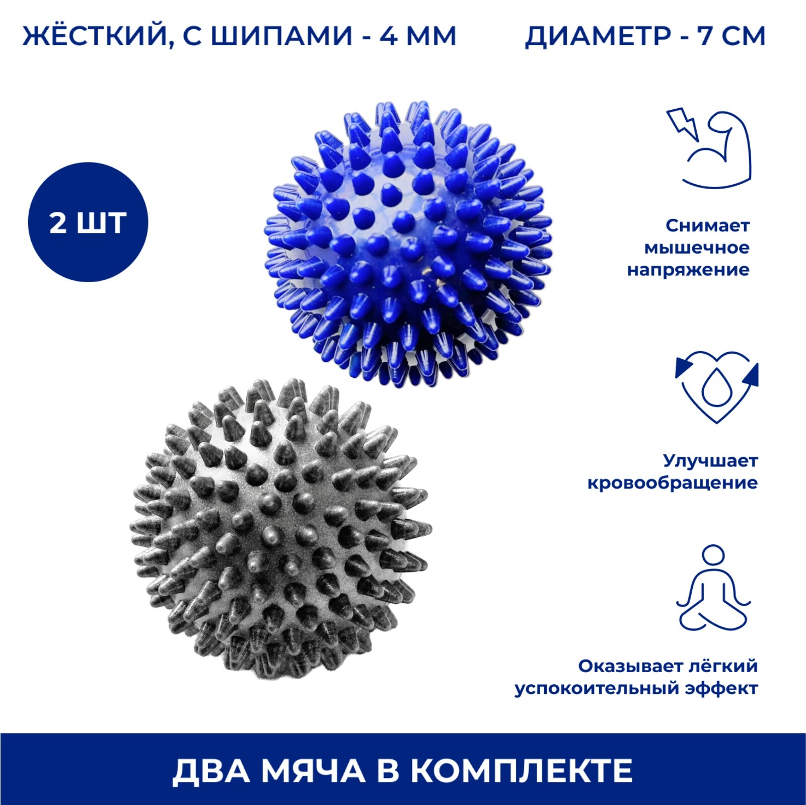 2 мяча массажных синий и серый