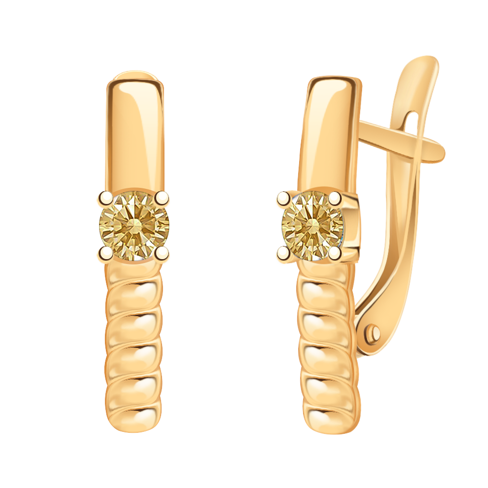 Серьги, красное золото, 585 проба, фианит