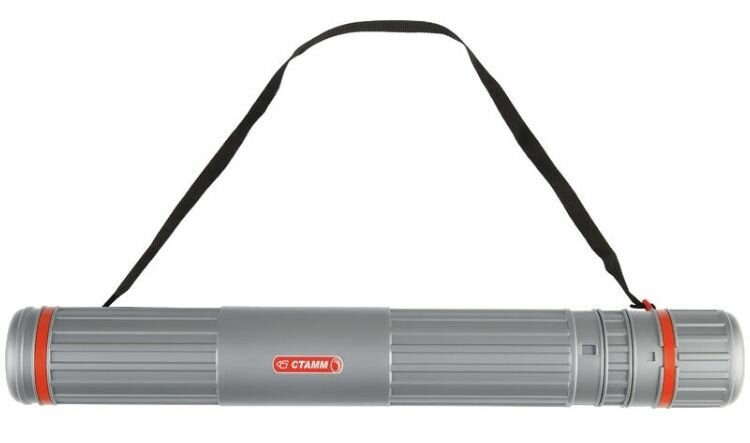 Тубус телескопический, пластмассовый, диаметр 9 cм, длина 70-110 см, серый, на ремне