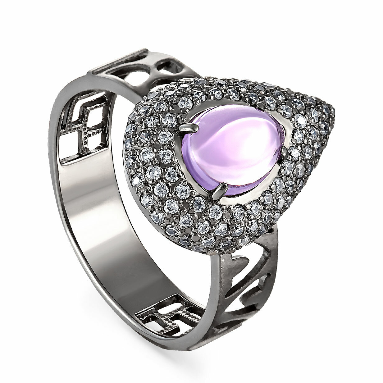 Кольцо тонкое, серебро, 925 проба, кварц, фианит