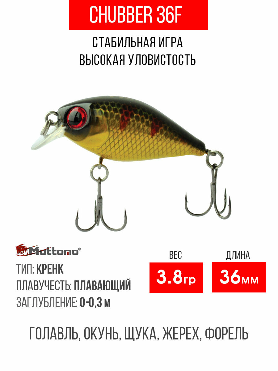 Воблер для рыбалки Mottomo Chubber 36F 3,8g, кренк плавающий для спиннинга, троллинга. Приманка окуня, щуку Bluegill
