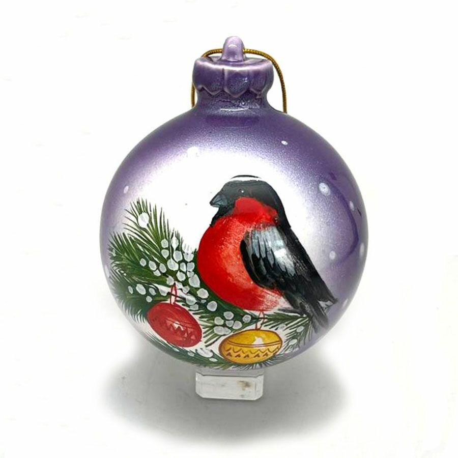 Фарфоровый Шар фиолетовый Снегирь-2, легкая ёлочная игрушка Sr-AH-48