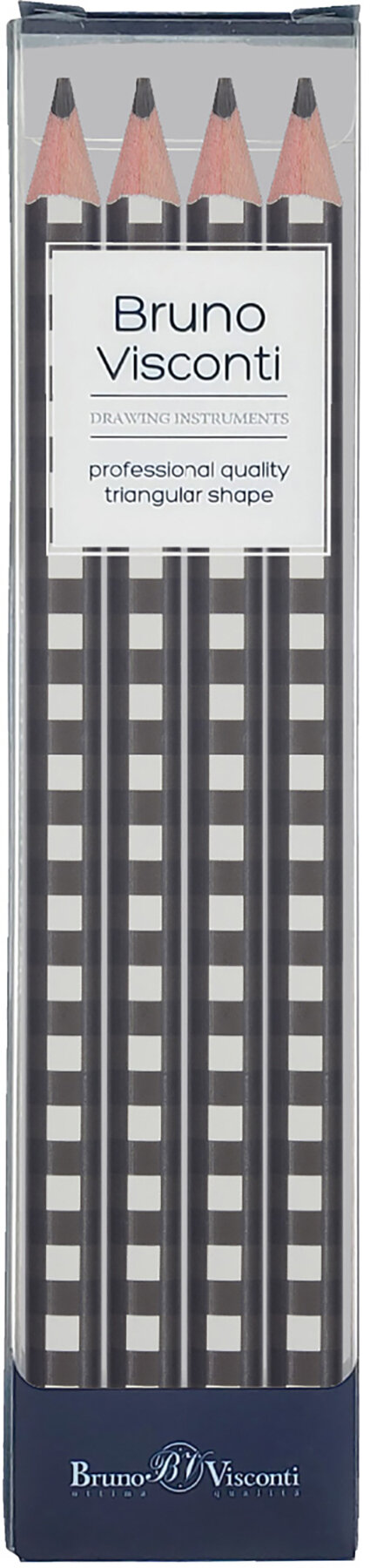 Набор чернографитовых карандашей HappyGraphix Jumbo. Монохром. Клетка, 4B, 4 штуки