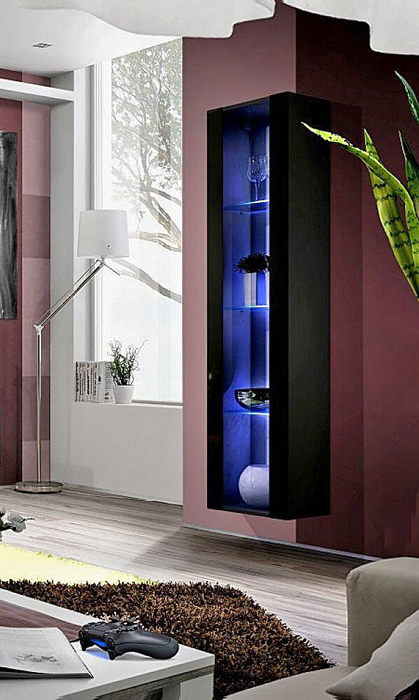 Витрина Лана 41 МДФ (черная) NEW 40x29x170 см, черный, черный мдф GOODFORM