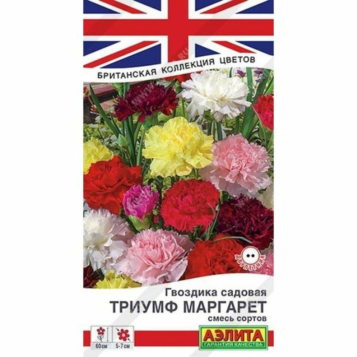 Семена Гвоздика садовая Триумф Маргарет, смесь сортов, двулетник, Аэлита - Британская коллекция, 1 пачка - 0.1г семян