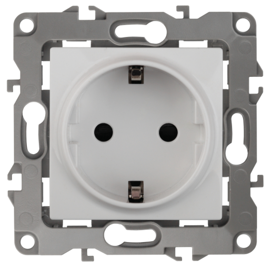 Розетка силовая штепсельная ЭРА 12-2102-01, 16А 250В IP20 белая 2P+E Schuko, скрытой установки с заземляющими контактами и защитными шторками, Б0014687 / электрооборудование
