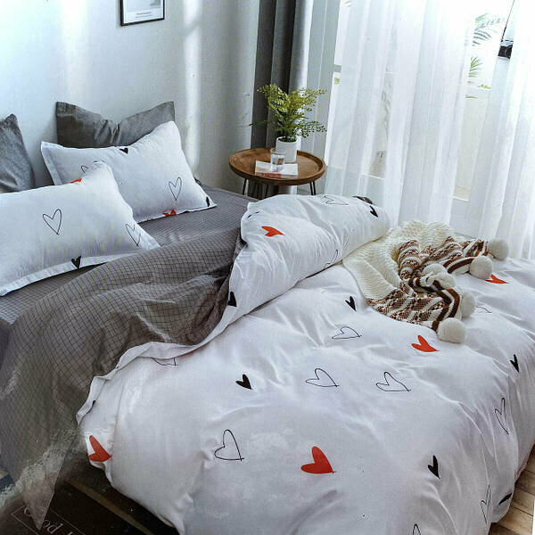 Комплект постельного белья MENCY HOUSE Черно Белое Красные Сердечки – Евро