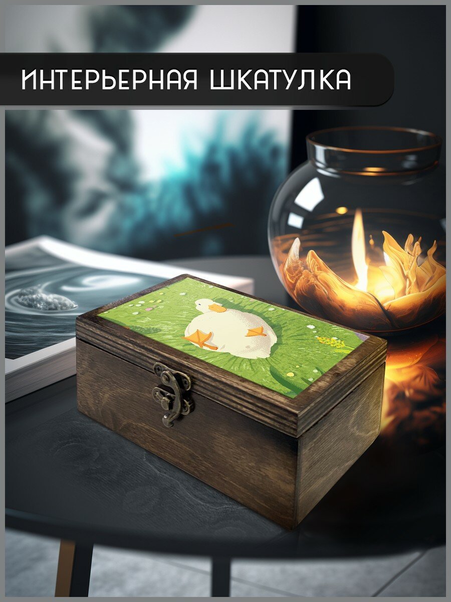 Шкатулка интерьерная для украшений универсальная 16x10x6 см милота уточка (животные, природа, мультяшная утка, эстетика, пейзаж) - 683