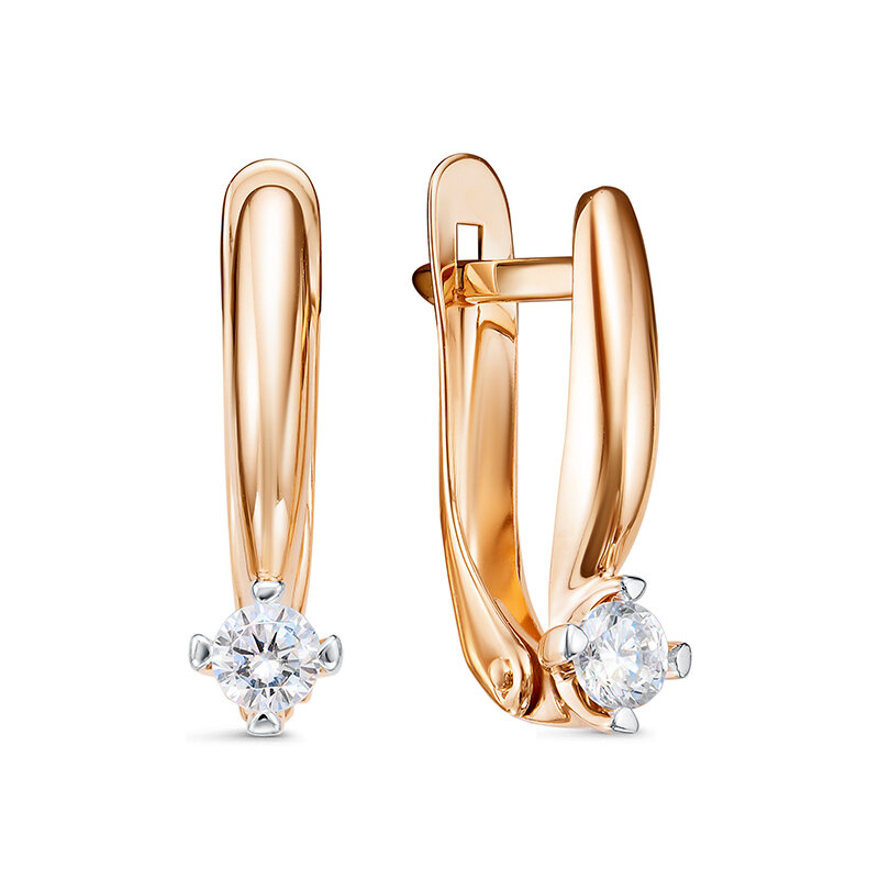 Серьги, золото, 585 проба, фианит