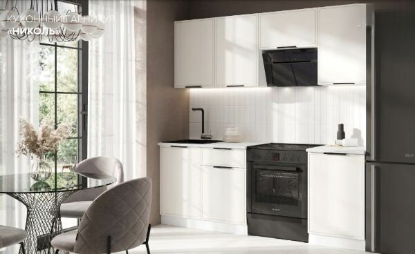 Кухонный гарнитур Николь 2,1м (Холст белый)