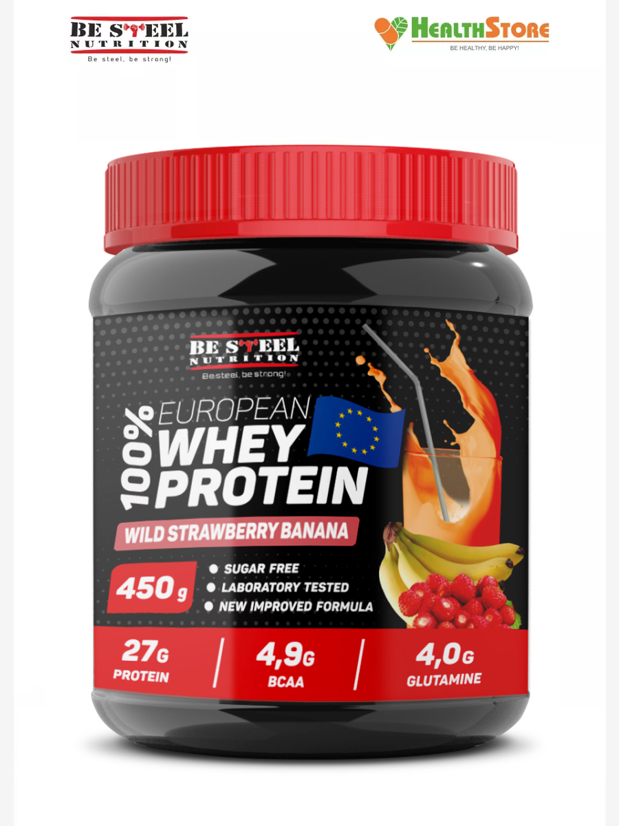 Напиток растворимый "ВЭЙ про" Be Steel Nutrition 100% European Whey Protein 0,45кг (земляника-банан)