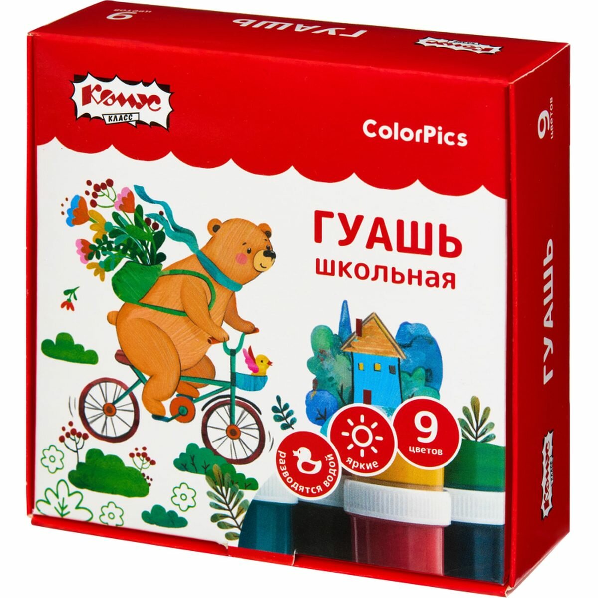 Гуашь 9 цветов Комус Класс ColorPics, по 20мл, 24 уп.