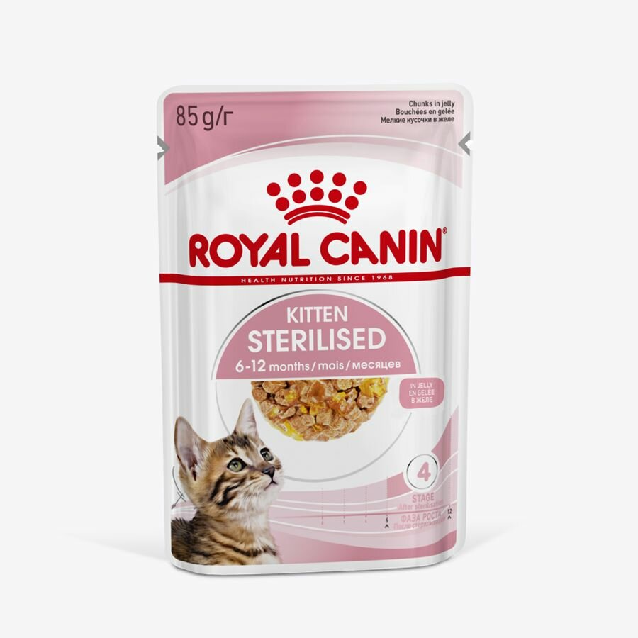Royal Canin Kitten Sterilised влажный корм для котят в возрасте от 6 до 12 месяцев после стерилизации и кастрации, кусочки в желе, в паучах - 85 г