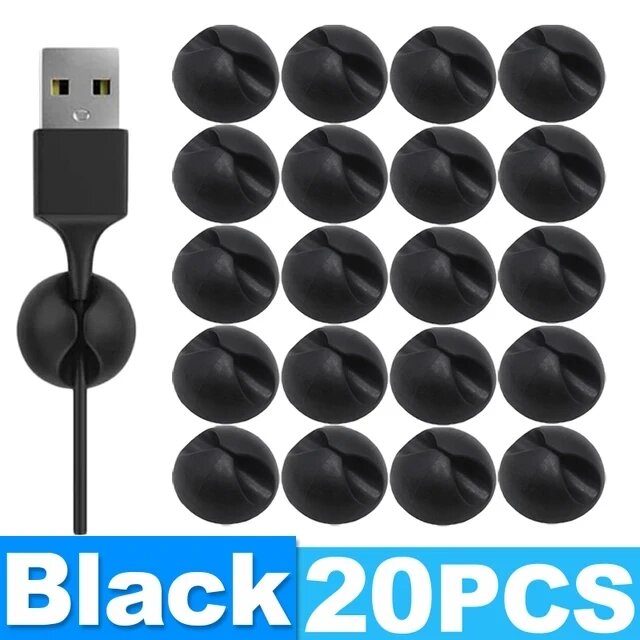 Самоклеящиеся фиксаторы проводов из силикона 20PCS-BLACK