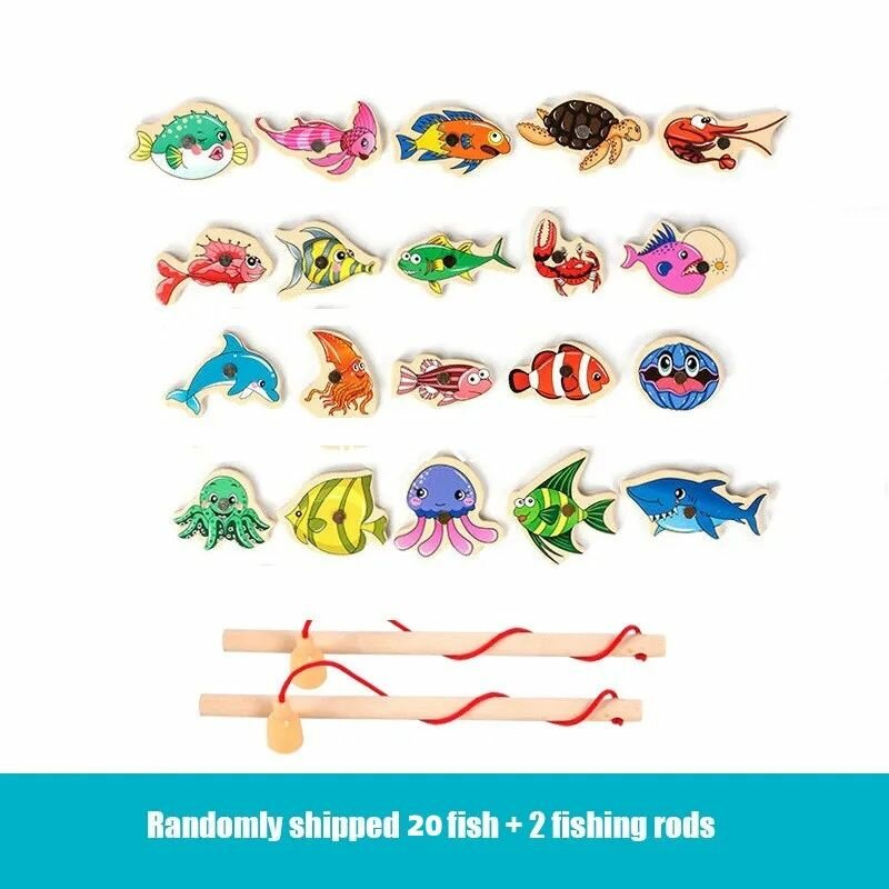 Деревянные игрушки Монтессори для рыбалки для детей, магнитная познавательная морская жизнь, рыбные игры, интерактивная развивающая игрушка для родителей и детей