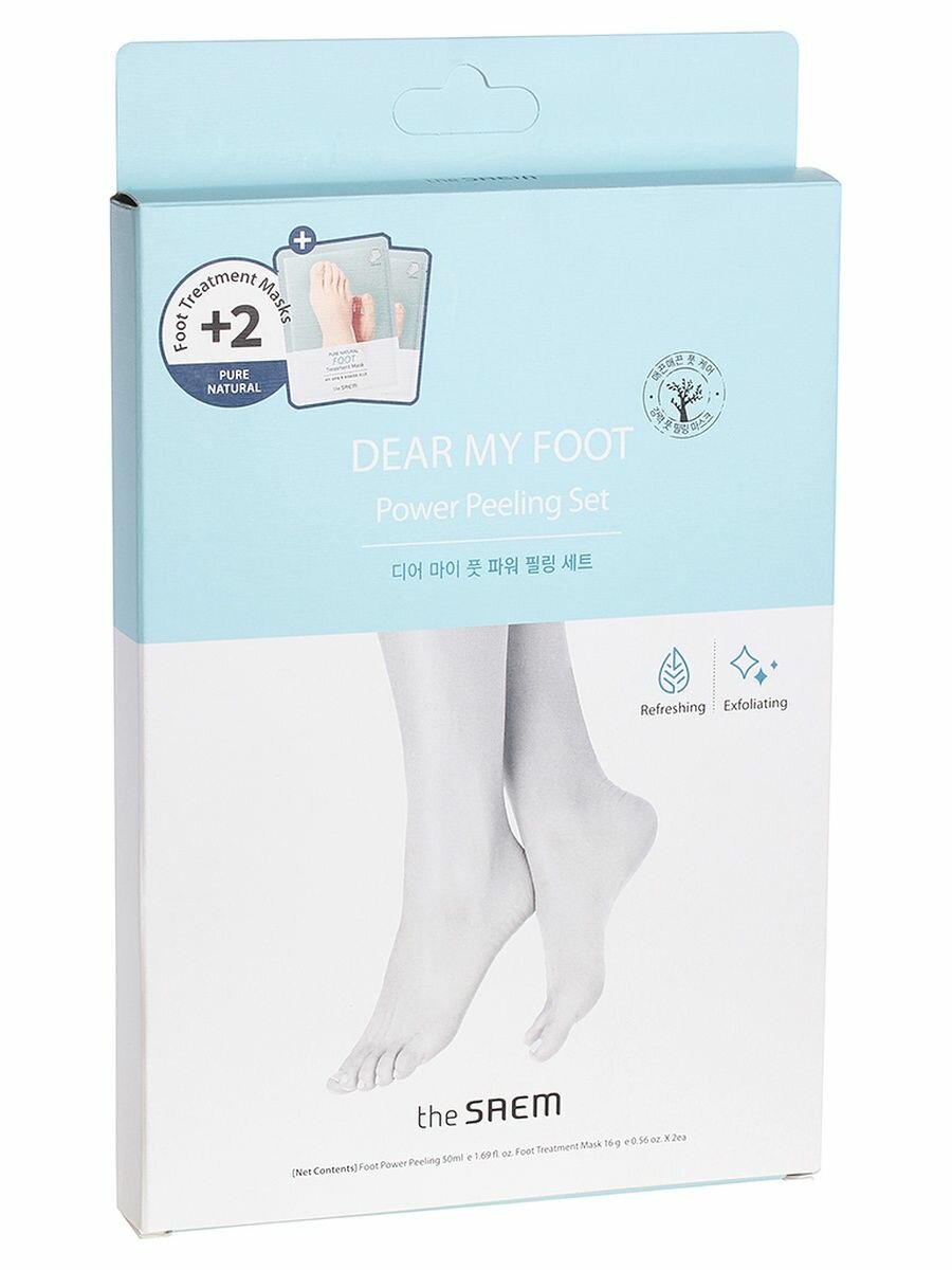 Набор пилинг + маски для ног, 50 мл/16 гр*2, Dear My Foot Power Set, THE SAEM, 8806164176887