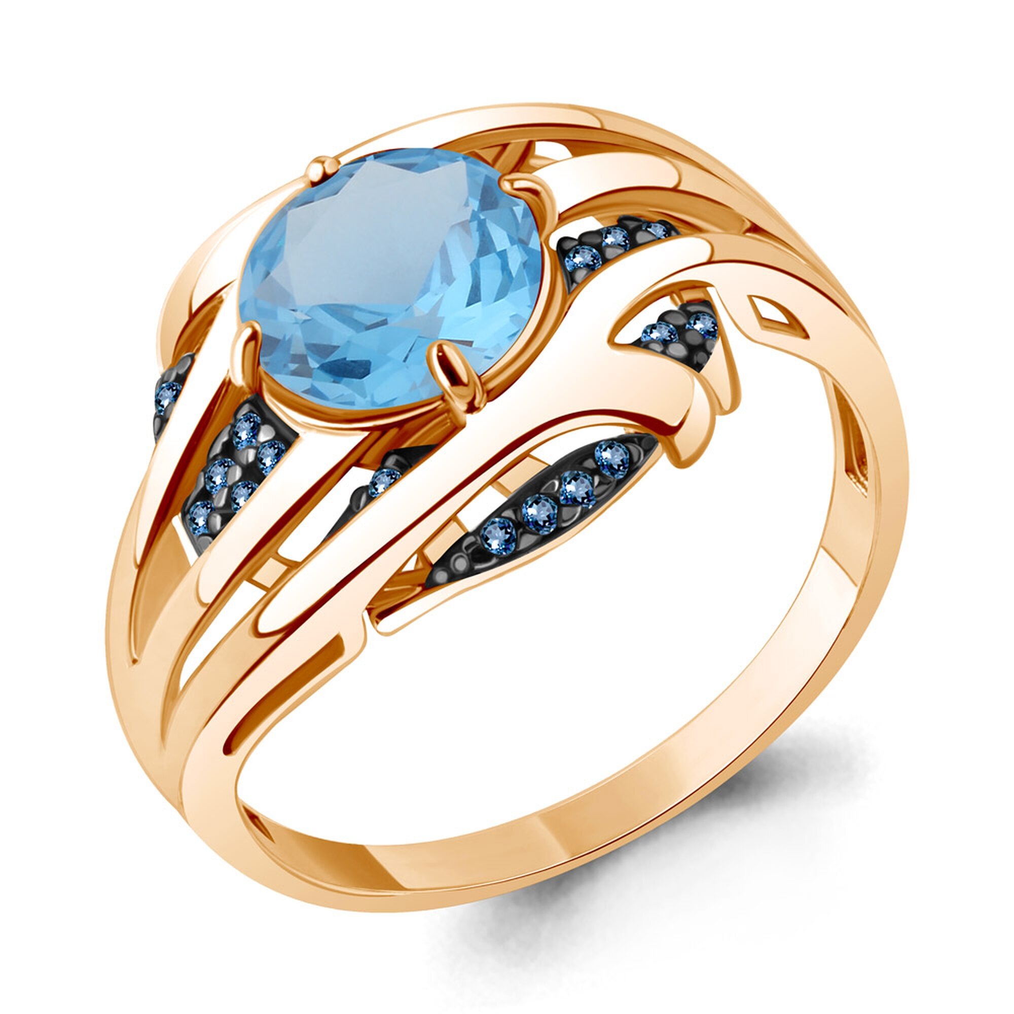 Кольцо, серебро, 925 проба, родирование, сапфир синтетический, топаз