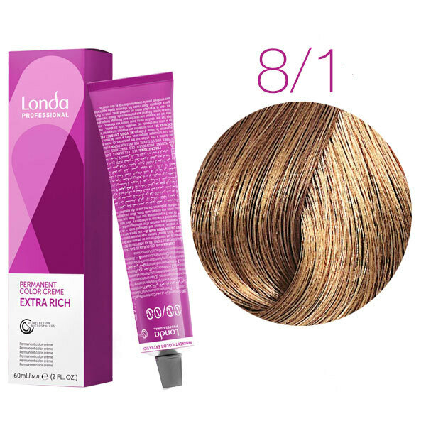 Londa Permanent Color Creme Стойкая крем-краска для волос 8/1 Светлый блонд пепельный, 60 мл