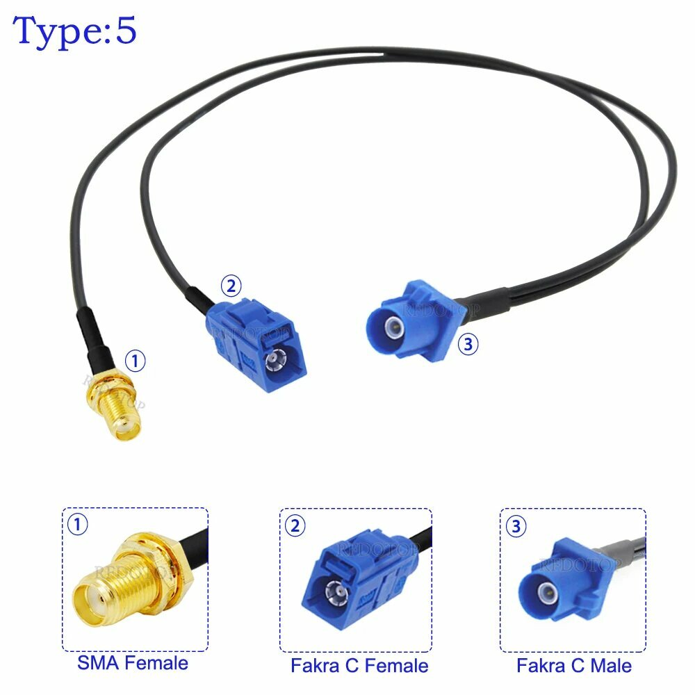 RFDOTOP BT1786-RG174 разветвитель Fakra C на SMA 40CM, 1CM to 1CF 1SMA F