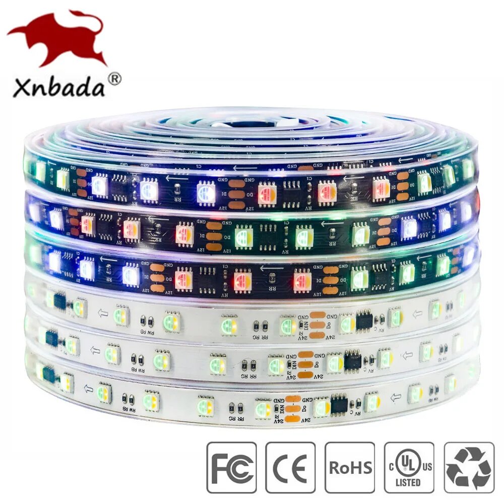 Xnbada RGBW светодиодная лента WS2814 60 LEDs/m DC12V/24V 5m 300Leds IP65 24V, RGBWW, White PCB
