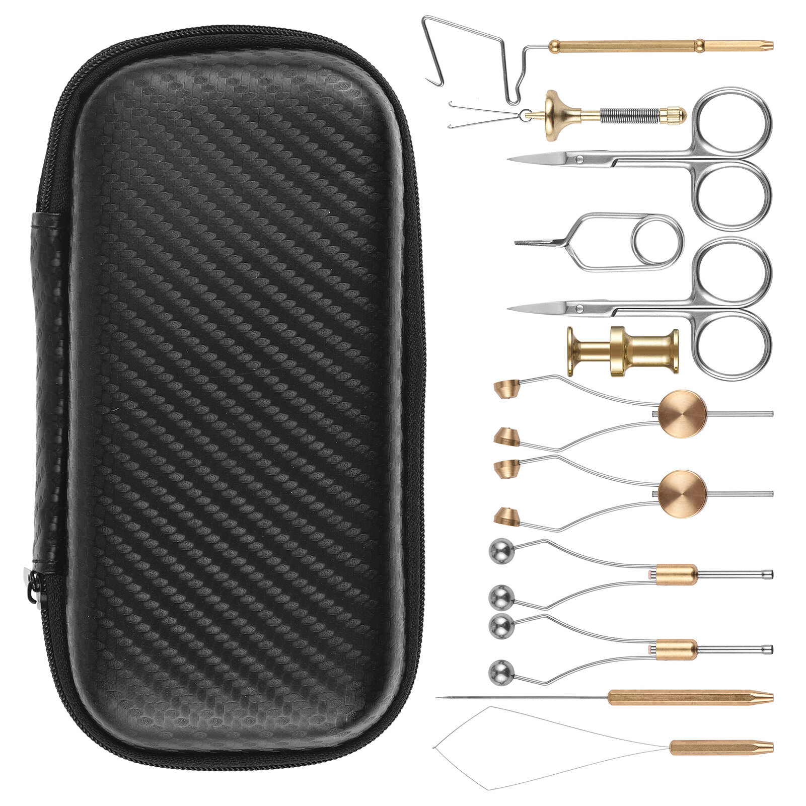 Набор инструментов для вязания рыболовных мушек, 12 предметов. Полный ассортимент инструментов для вязания мушек.