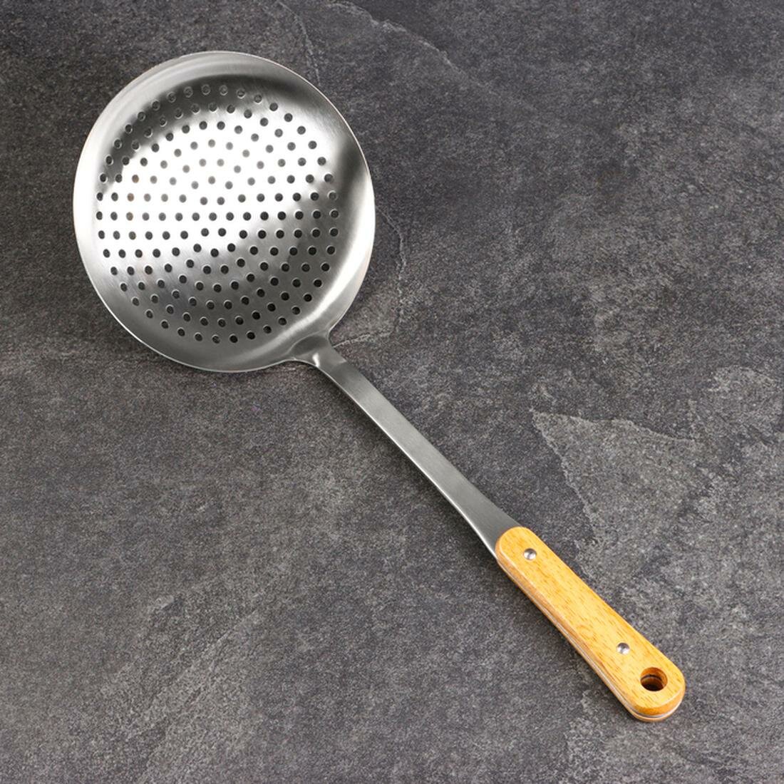 Шафран Шумовка для казана 45см, диаметр 18,5см, деревянная ручка