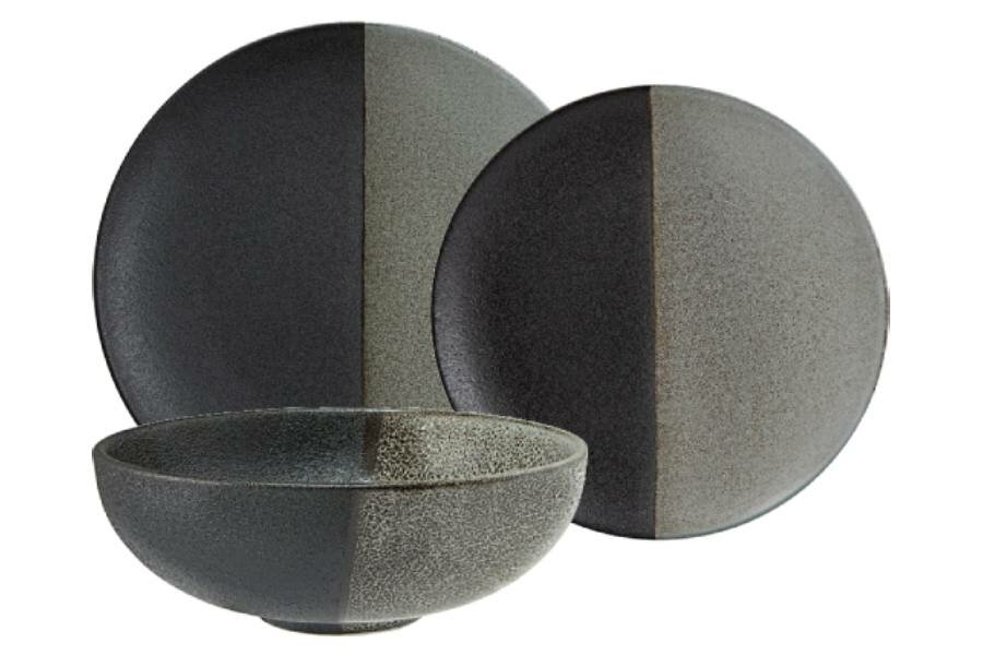 Набор обеденный, 4 персоны, 12 предметов, фарфор P, черно-серая, в крапинку, Umi (Maxwell&Williams)