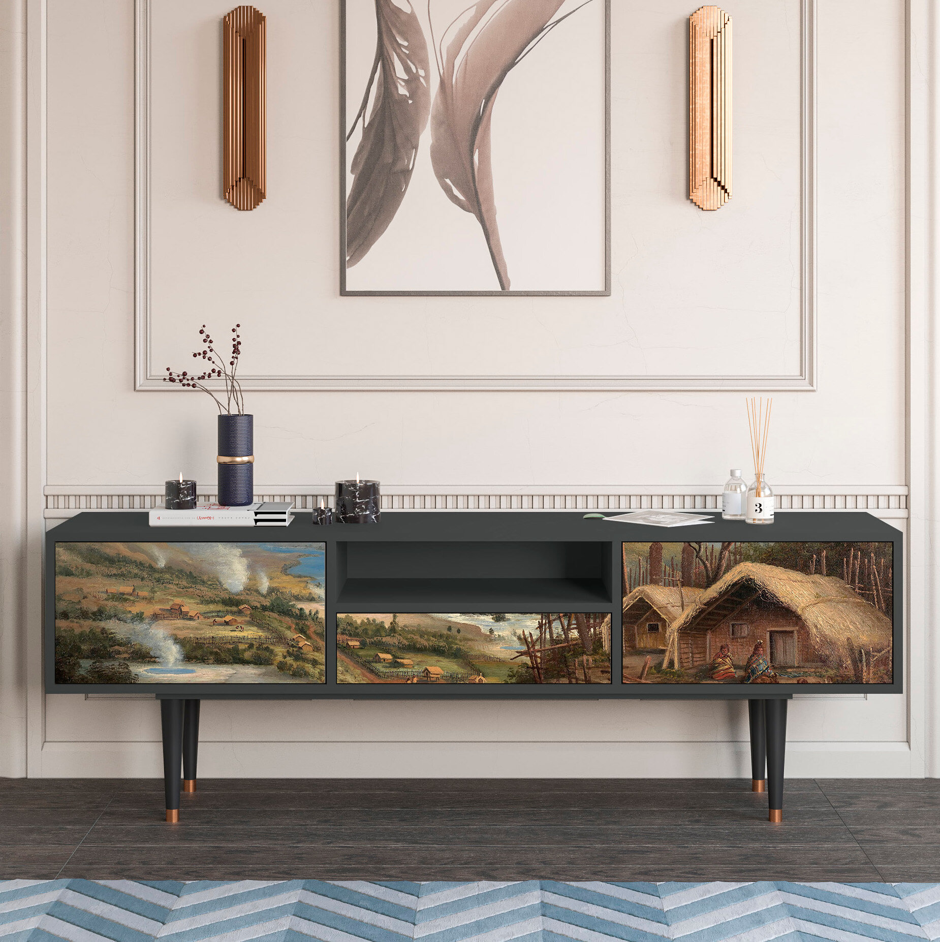 ТВ-Тумба - STORYZ - T6 View Across the Plains by Charles Blomfield, Размер - 170 x 69 x 41 см, Цвет корпуса - , Антрацит