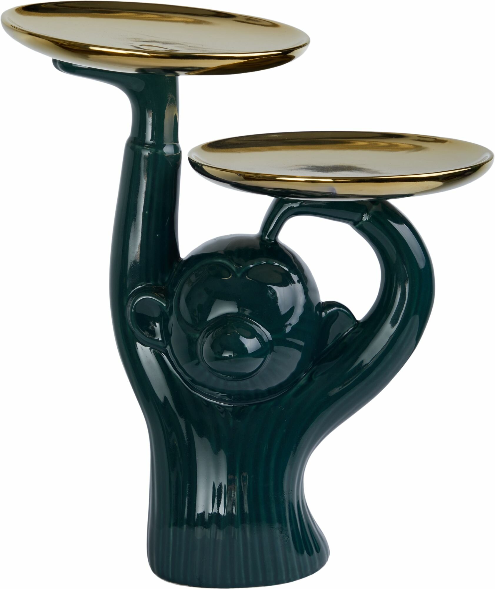 68-014 Блюдо декоративное с шимпанзе 25х16х27см, керамика, зеленый, Glasar