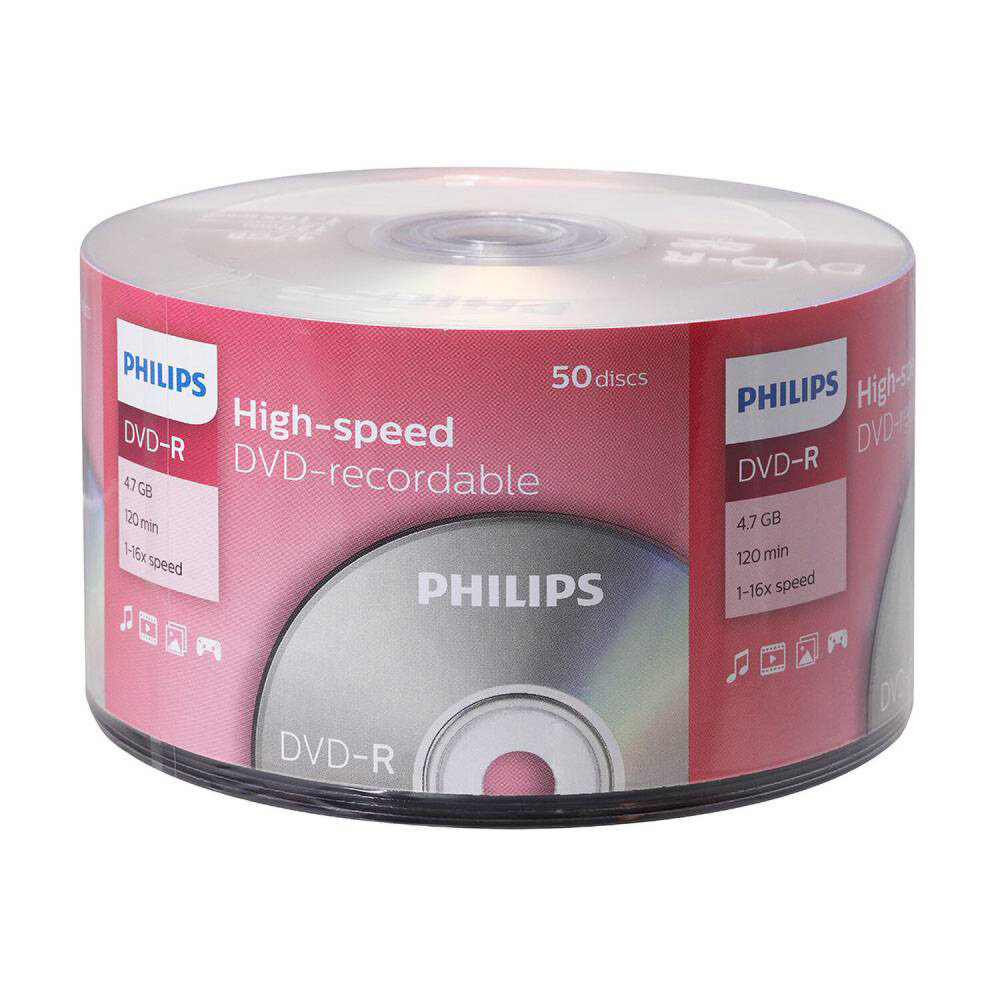 Диск DVD-R PHILIPS, 4,7 Гб, 16x, Bulk (термоусадка без шпиля), комплект 50 шт, DM4S6U50F/97